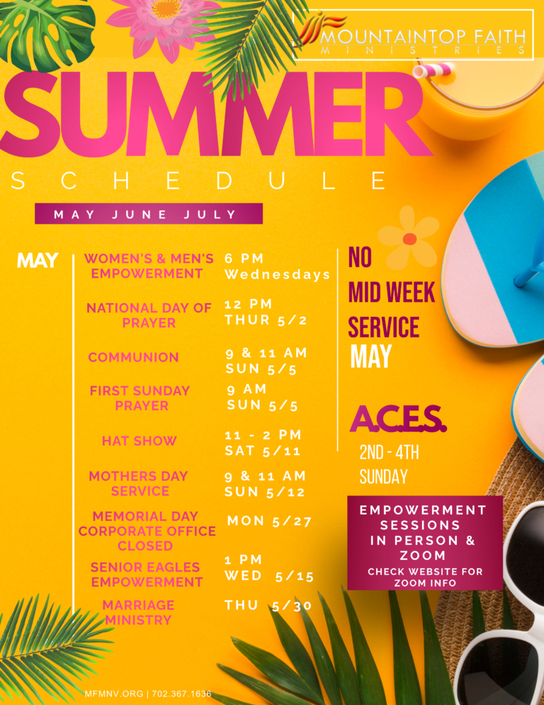 MAY SUMMER SCHEDULE - Mountaintop Faith Ministries